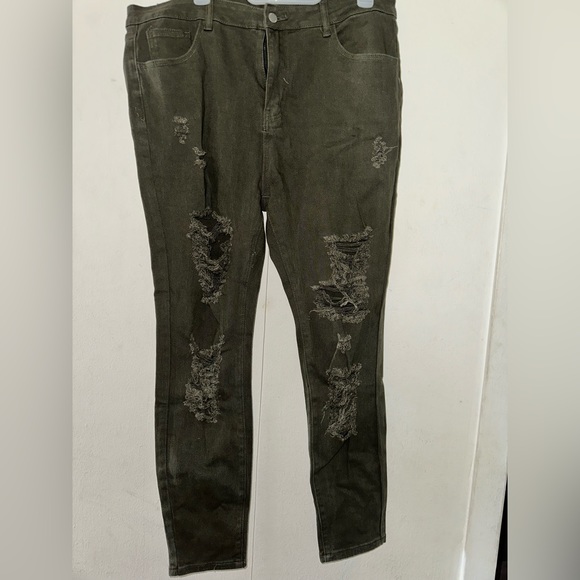SHEIN | Jeans | Dark Green Ripped Skinny Jeans Brand New | Poshmark